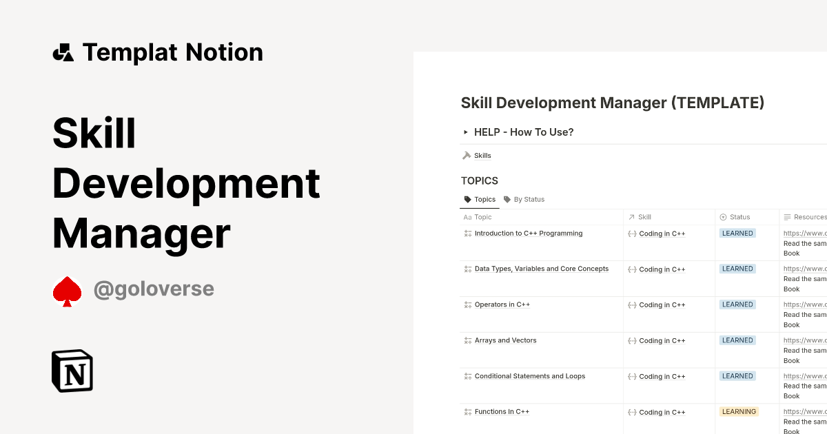 Templat Skill Development Manager | Notion Marketplace