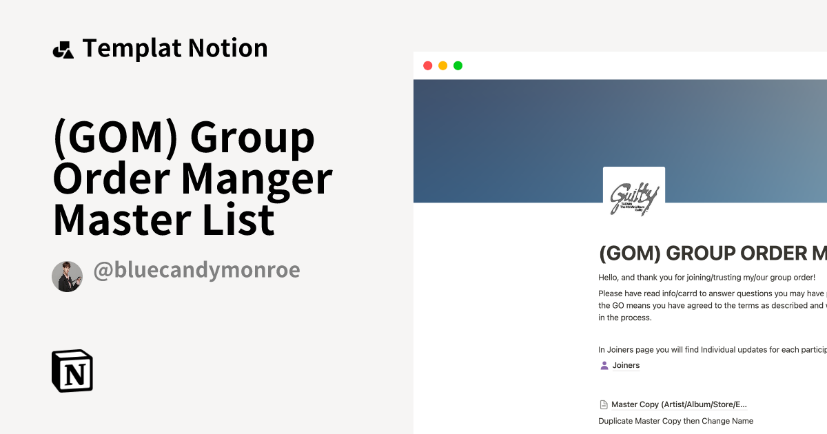 Templat (GOM) Group Order Manger Master List | Notion Marketplace