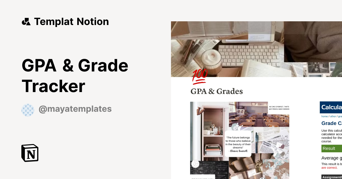 GPA & Grade Tracker Templat oleh Maya's Templates | Notion Marketplace