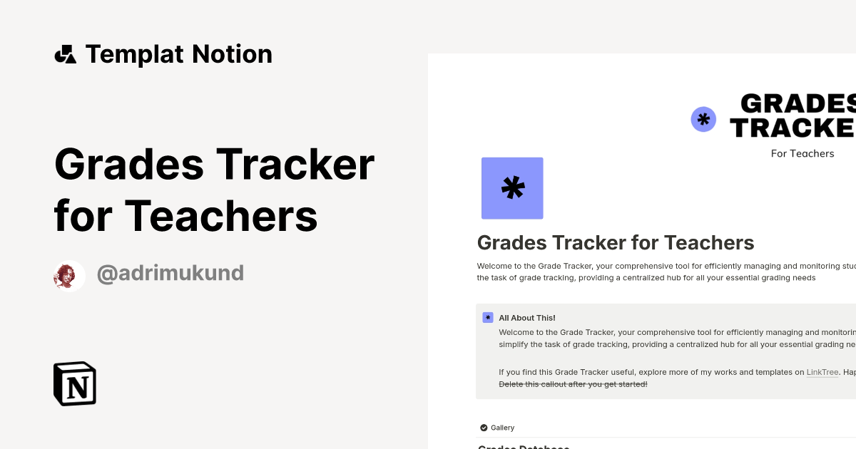 Templat Grades Tracker for Teachers | Notion Marketplace