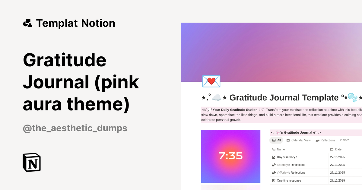 Gratitude Journal (pink aura theme) Templat oleh Clara @the aesthetic ...