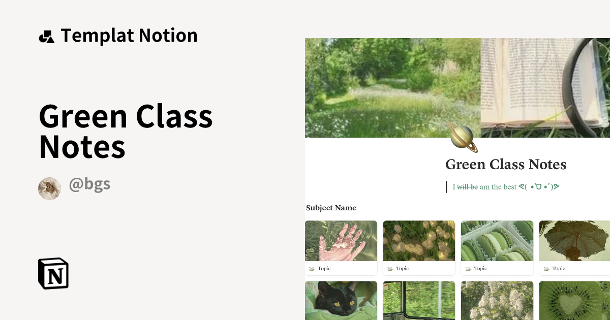 Templat Green Class Notes | Notion Marketplace