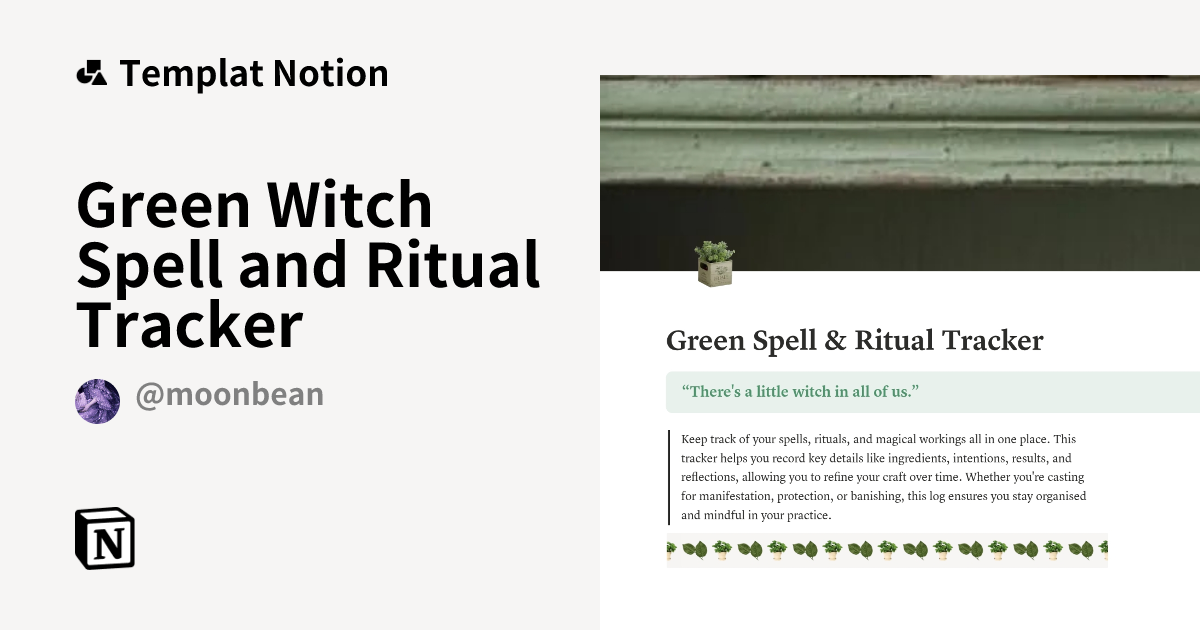 Green Witch Spell and Ritual Tracker Templat oleh Moonbean | Notion ...