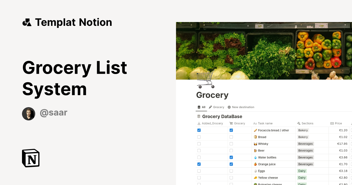Grocery List System Templat oleh Saar | Notion Marketplace