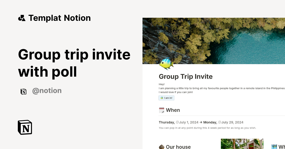 Group trip invite with poll Templat oleh Notion | Notion Marketplace