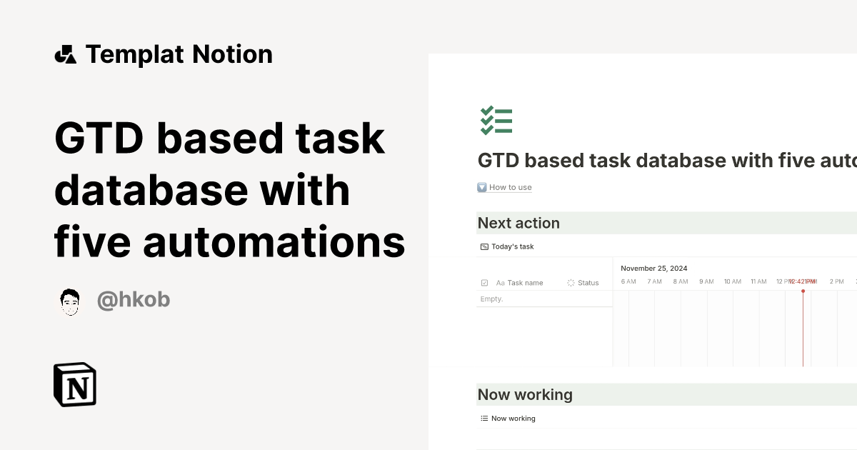 Templat GTD based task database with five automations | Notion Marketplace