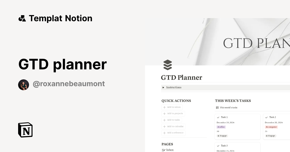 Templat GTD planner | Notion Marketplace