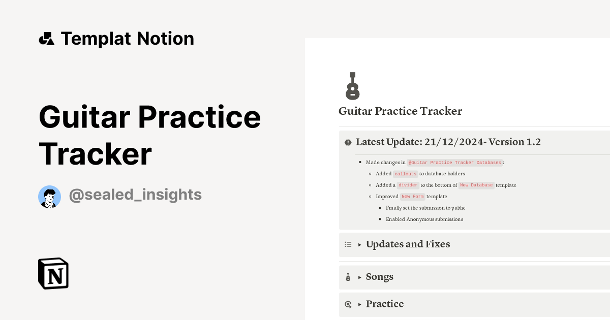 Templat Guitar Practice Tracker | Notion Marketplace
