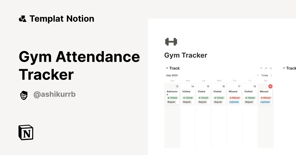 Templat Gym Attendance Tracker | Notion Marketplace