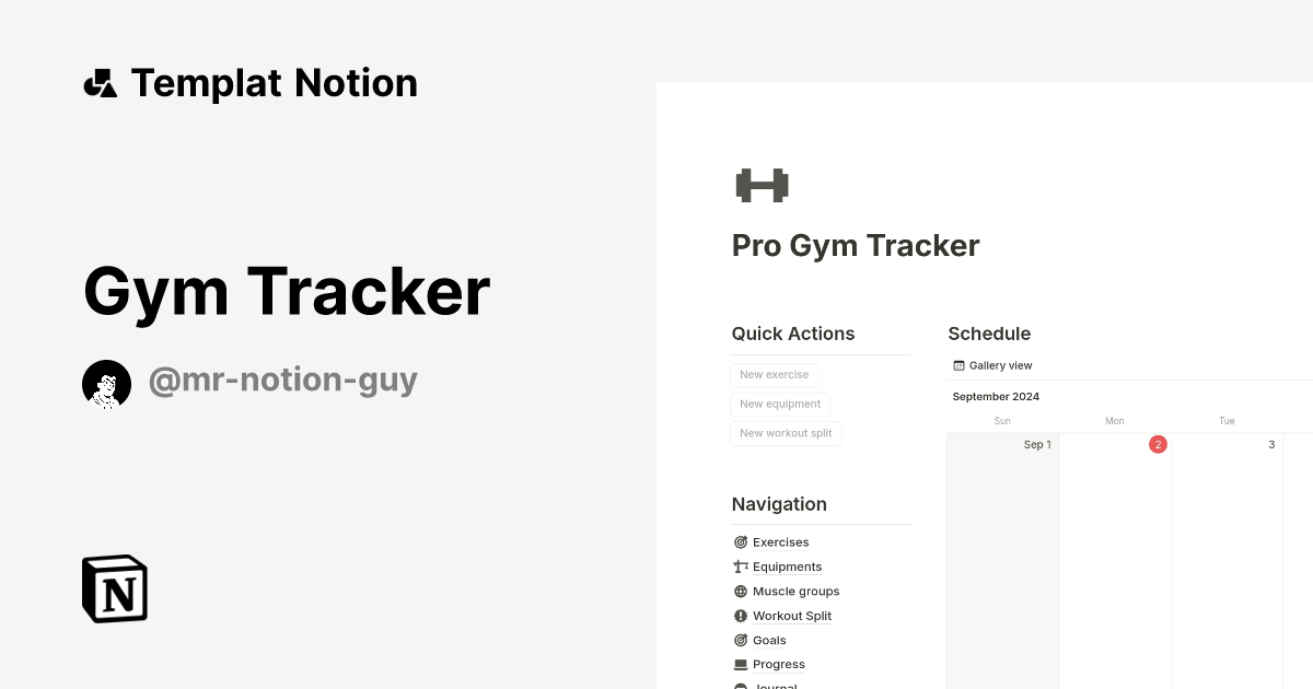 Gym Tracker Templat oleh Mr Notion Guy | Notion Marketplace