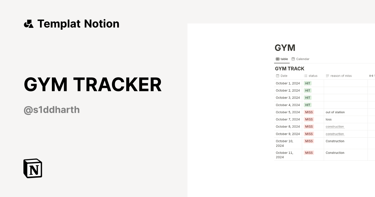 Templat GYM TRACKER | Notion Marketplace