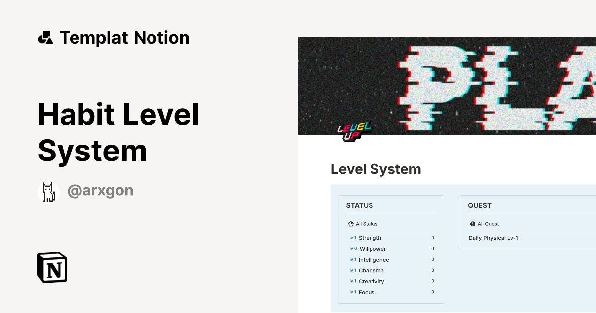 Habit Level System Templat oleh Arxgon | Notion Marketplace