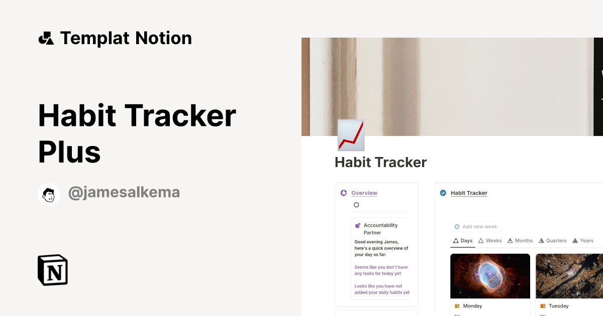 Templat Habit Tracker Plus | Notion Marketplace