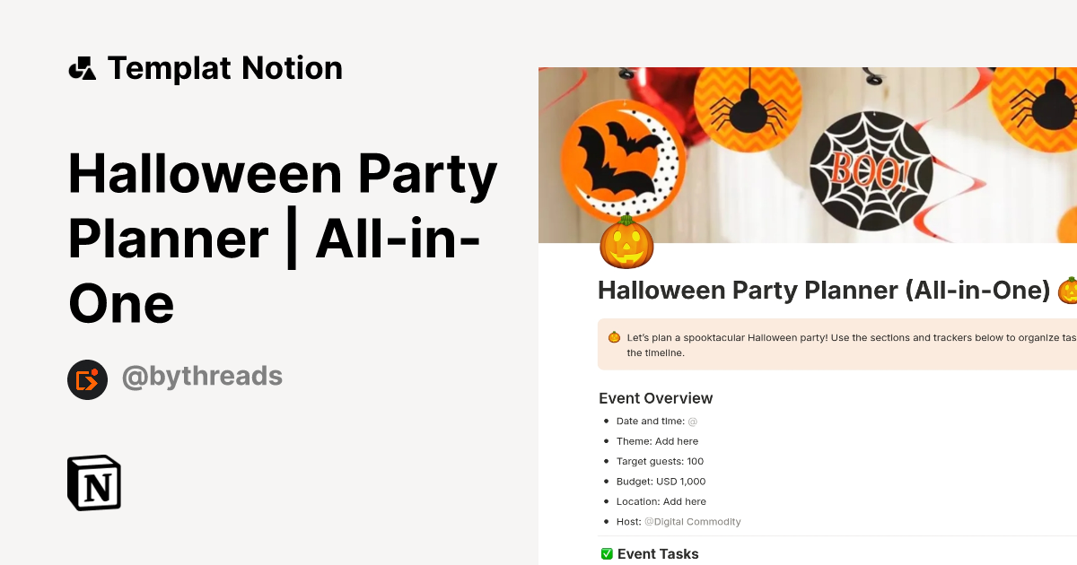 Templat Halloween Party Planner | All-in-One | Notion Marketplace