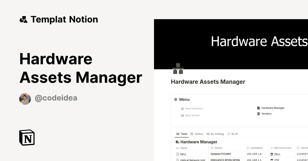 Hardware Assets Manager Templat oleh codeidea | Notion Marketplace