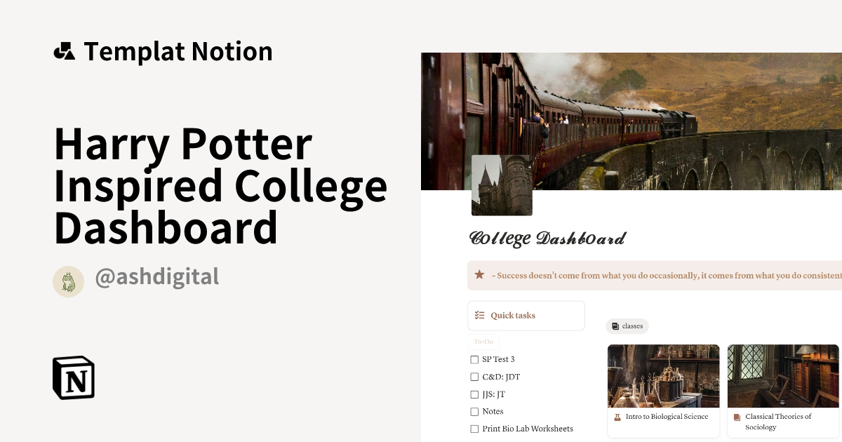 Templat Harry Potter Inspired College Dashboard | Notion Marketplace