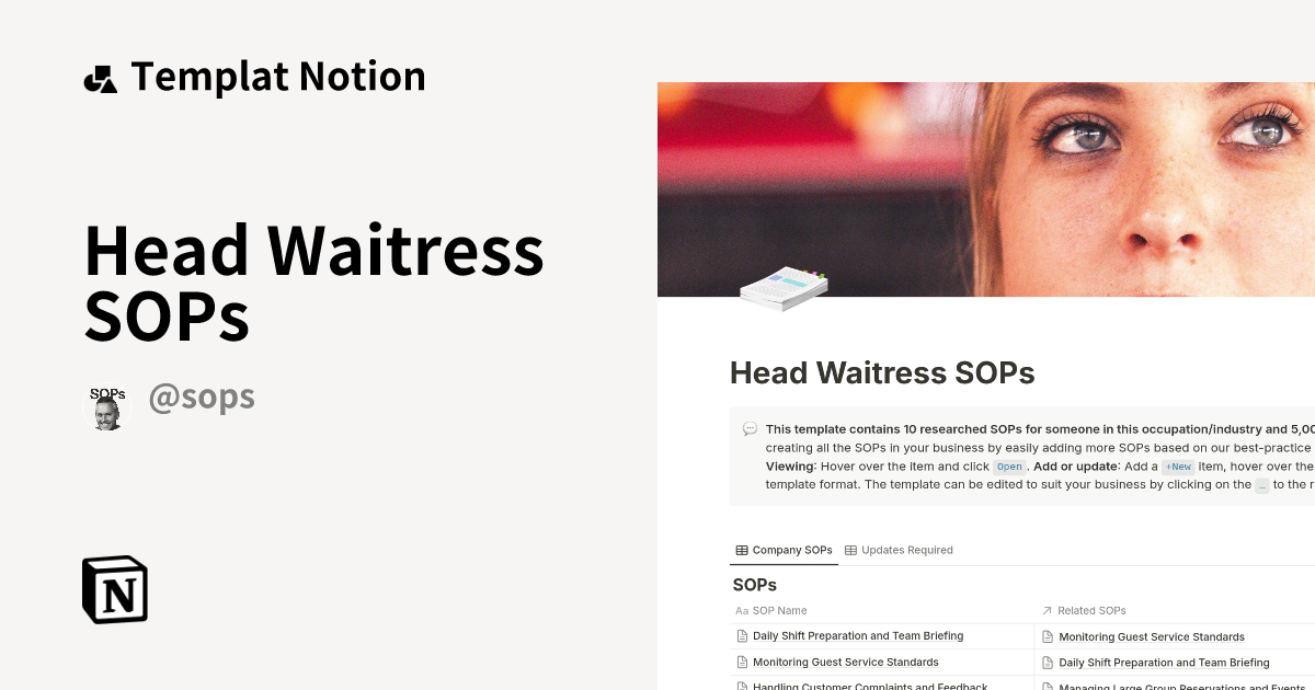 Templat Head Waitress SOPs | Notion Marketplace