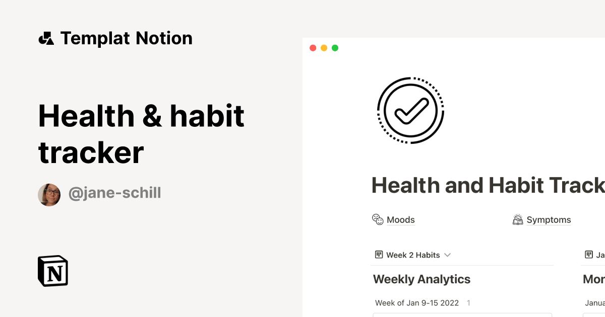 Health & habit tracker Templat oleh Jane Schill | Notion Marketplace