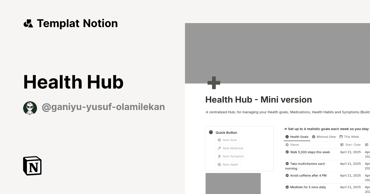 Templat Health Hub | Notion Marketplace