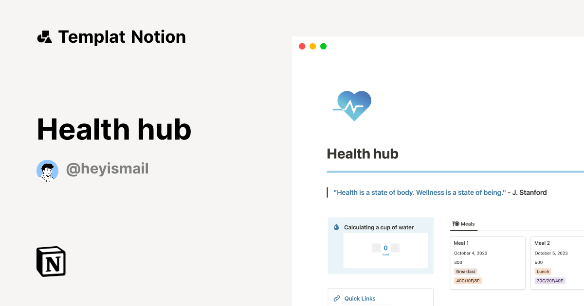 Health hub Templat oleh heyismail | Notion Marketplace