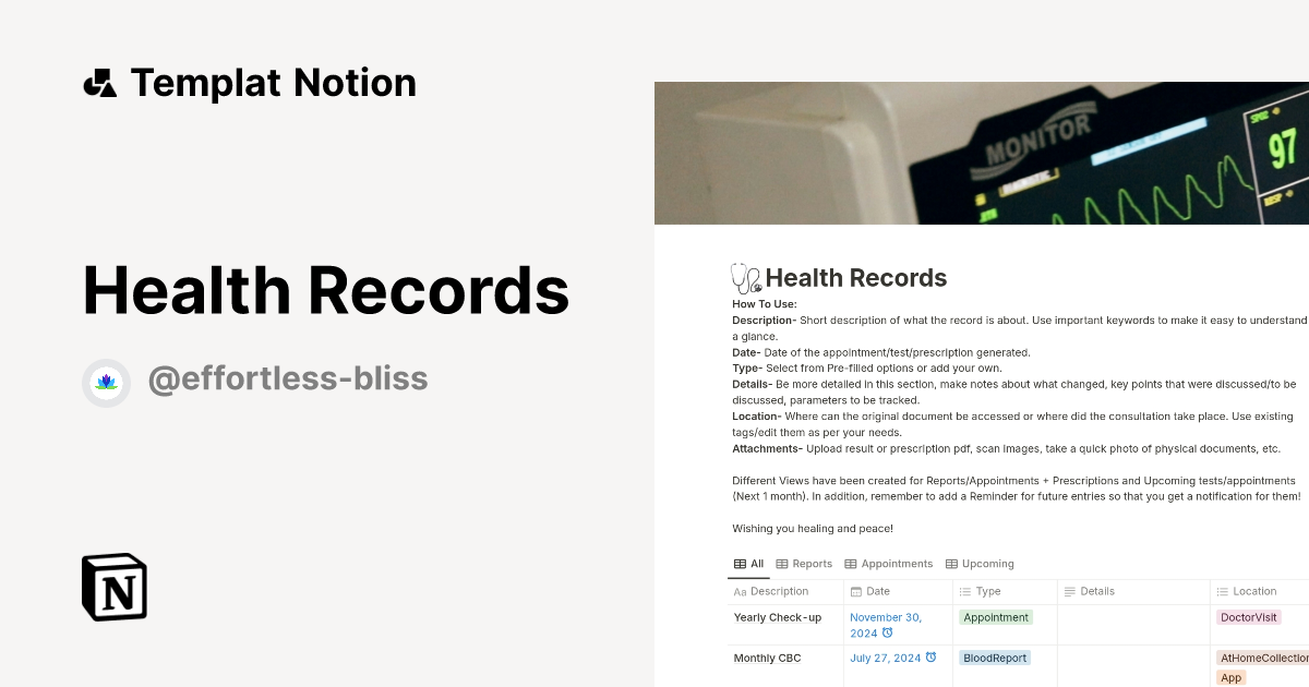Templat Health Records | Notion Marketplace