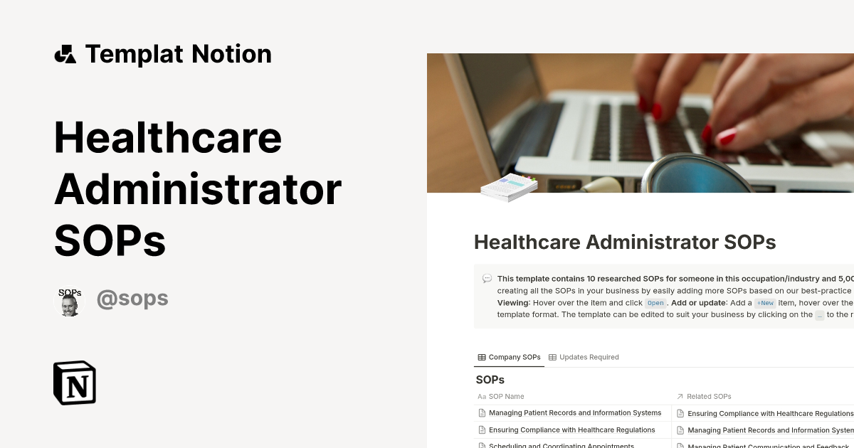 Healthcare Administrator SOPs Templat oleh SOPs | Notion Marketplace