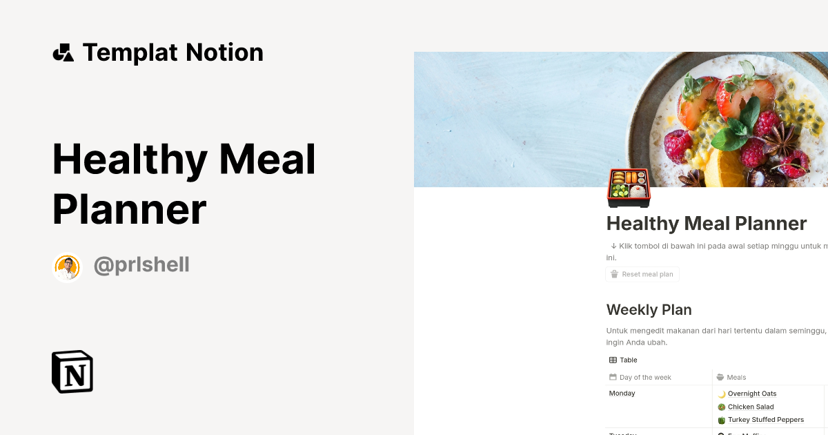 Templat Healthy Meal Planner | Notion Marketplace