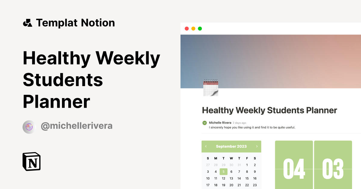 Healthy Weekly Students Planner Templat oleh Michelle Rivera | Notion Marketplace