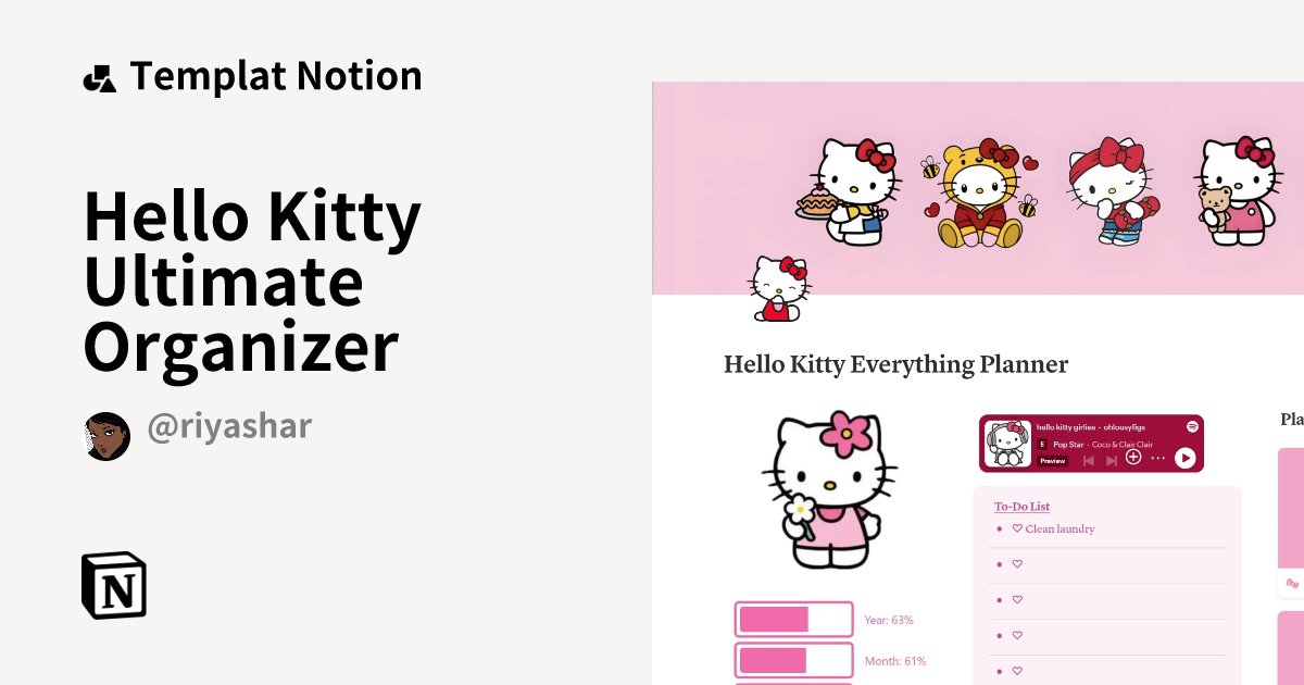 Hello Kitty Ultimate Organizer Templat oleh RiyaArranged | Notion Marketplace