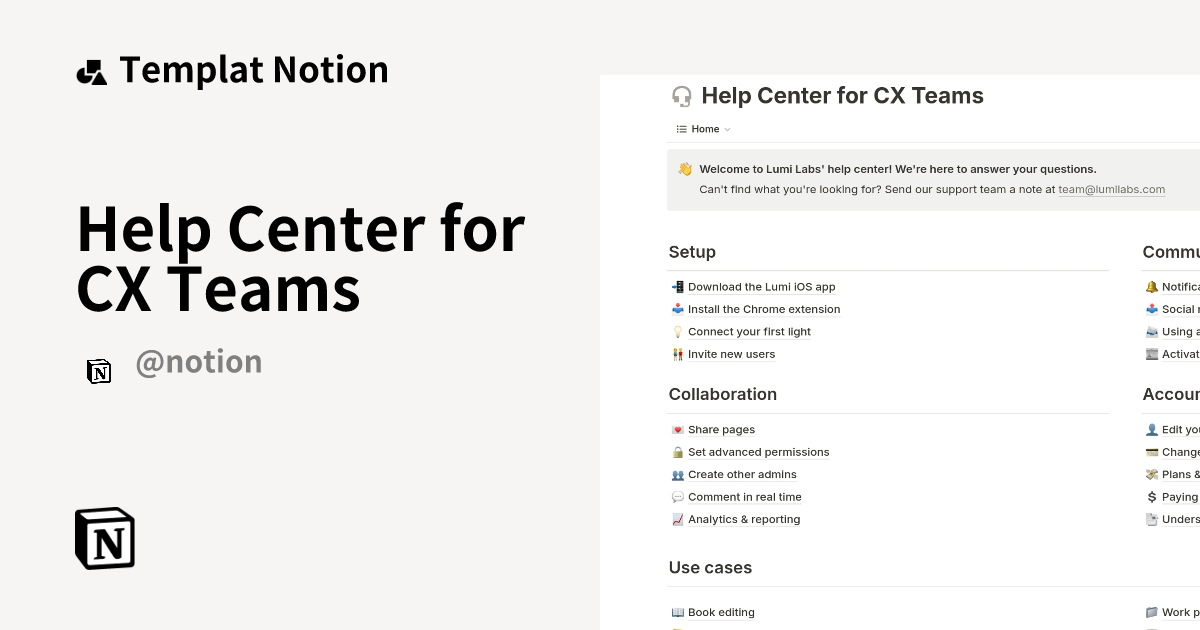 Templat Help Center for CX Teams 2025 | Notion Marketplace