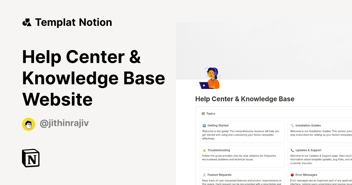 Templat Help Center & Knowledge Base Website | Notion Marketplace