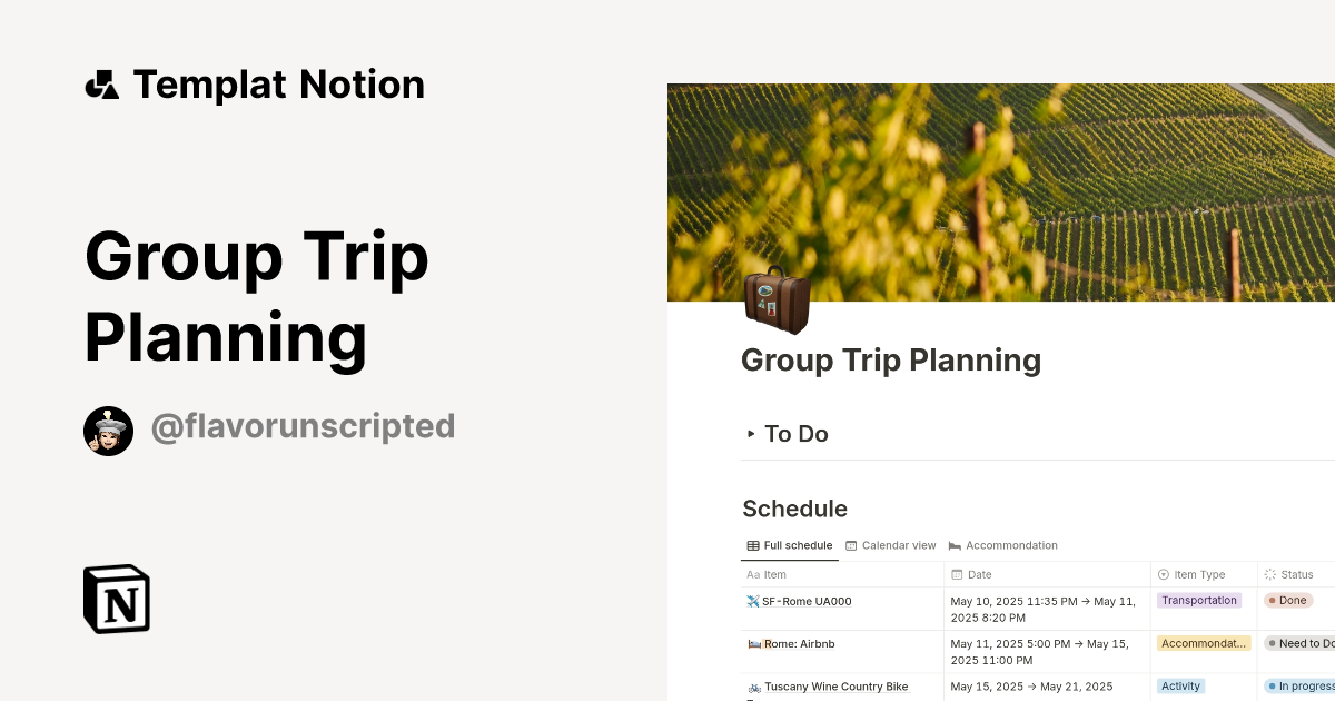 Group Trip Planning Templat oleh Aptiva | Notion Marketplace