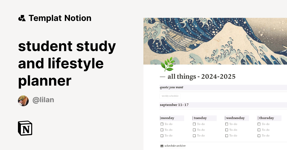Templat student study and lifestyle planner | Notion Marketplace