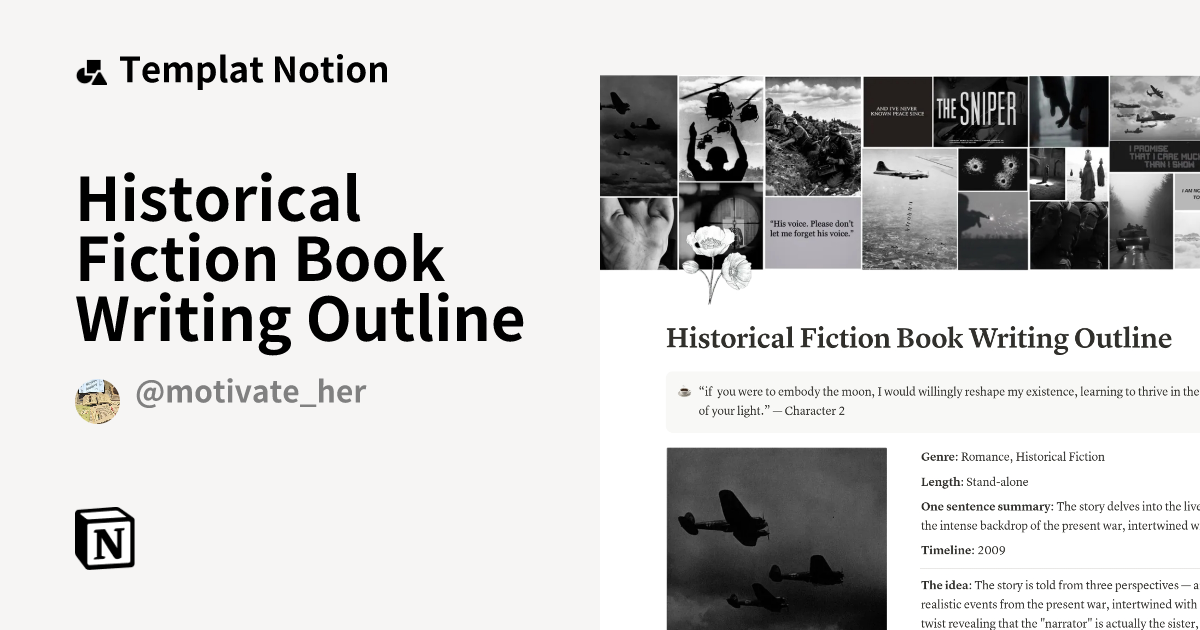 Templat Historical Fiction Book Writing Outline | Notion Marketplace