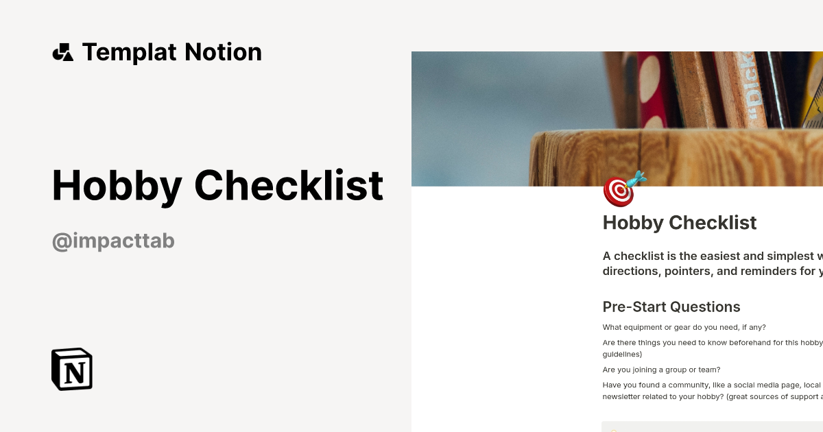 Hobby Checklist Templat oleh Impact Tab (@impacttab) | Notion Marketplace