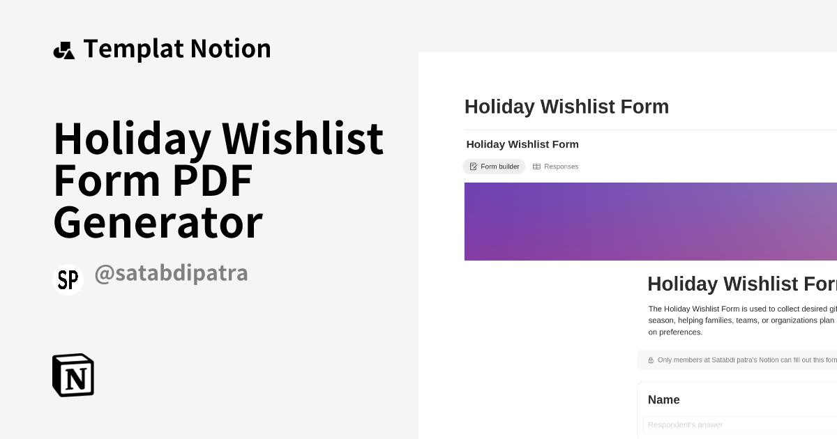 Templat Holiday Wishlist Form PDF Generator | Notion Marketplace