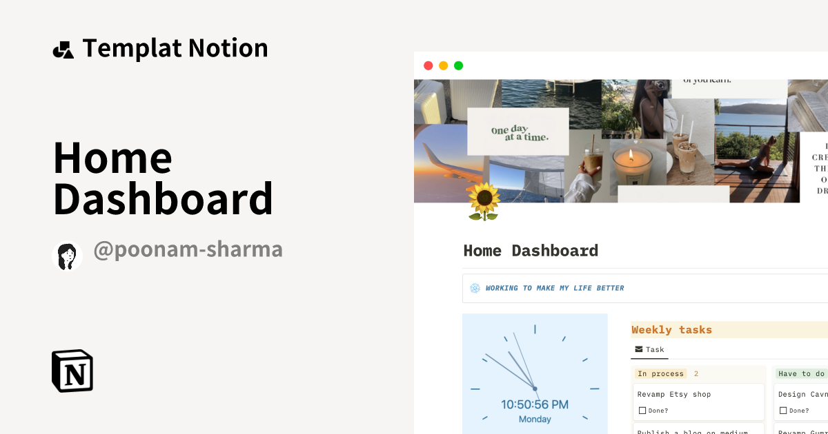 Home Dashboard Templat oleh Poonam Sharma | Notion Marketplace