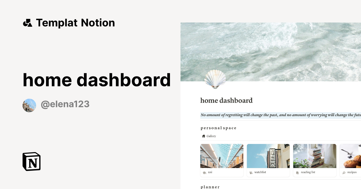 home dashboard Templat oleh elena | Notion Marketplace