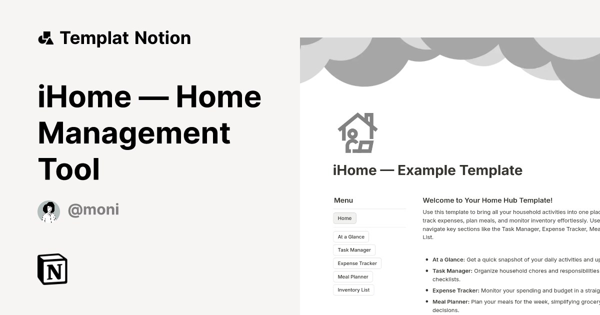 iHome — Home Management Tool Templat oleh Moni | Notion Marketplace