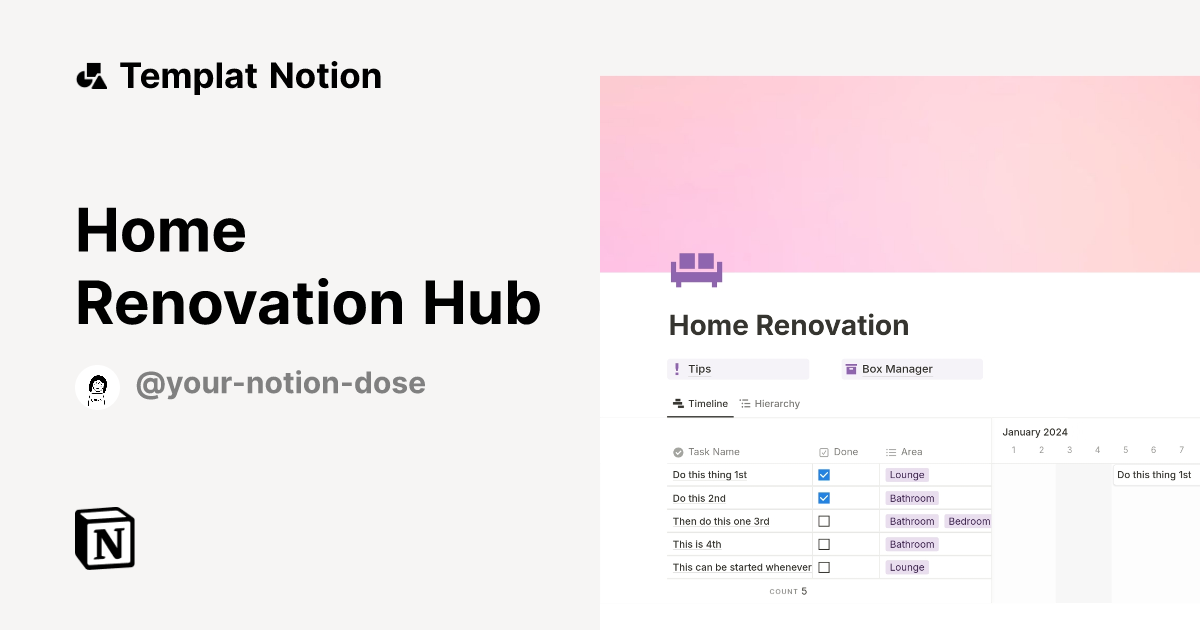 Templat Home Renovation Hub | Notion Marketplace