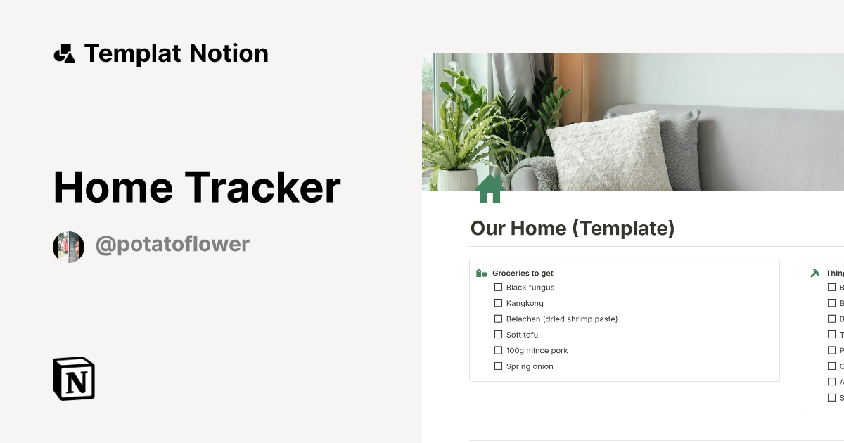 Home Tracker Templat oleh Josiah | Notion Marketplace