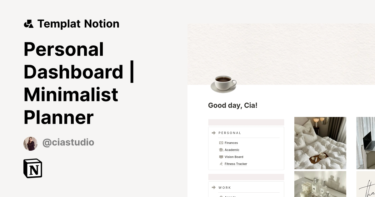 Templat Dashboard | Personal Planner Minimal Homepage | Notion Marketplace