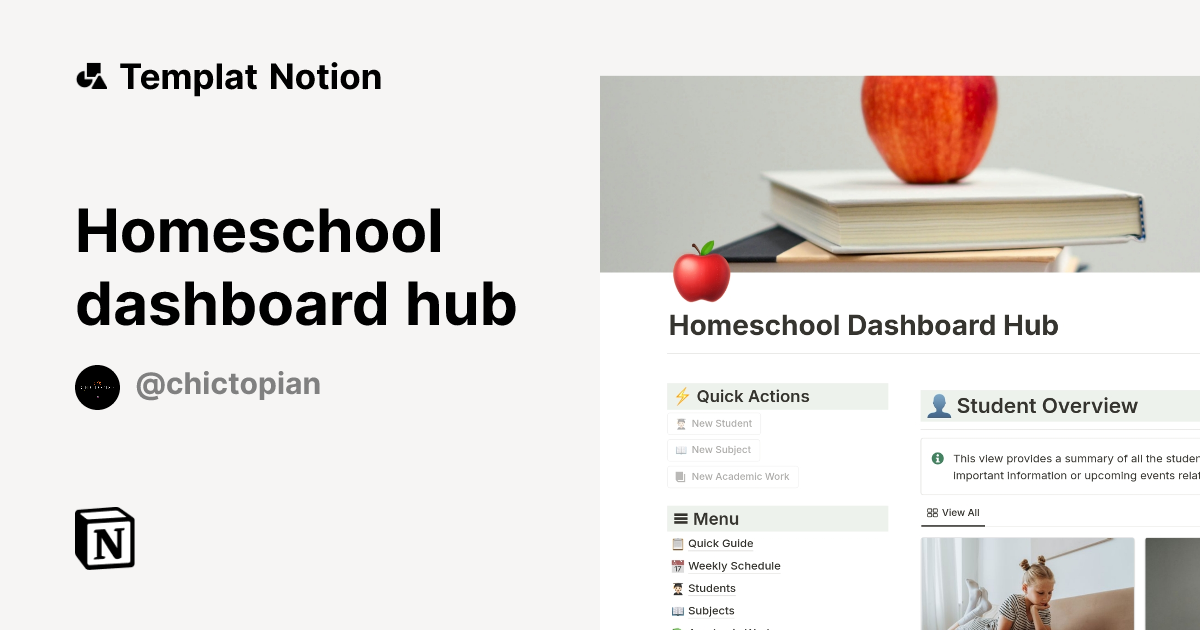 Homeschool dashboard hub Templat oleh Chictopian | Notion Marketplace