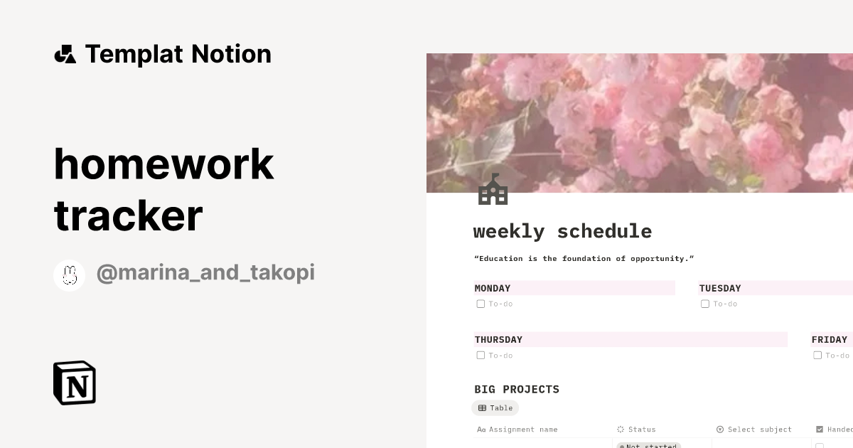Templat homework tracker | Notion Marketplace