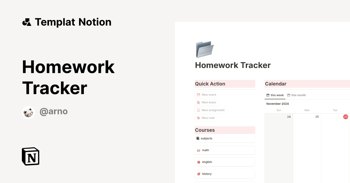 Templat Homework Tracker | Notion Marketplace