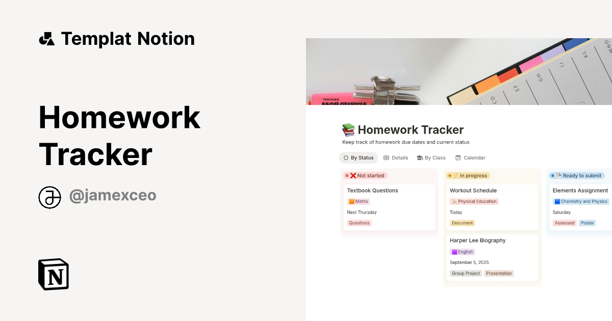 Homework Tracker Templat oleh JamexCEO | Notion Marketplace