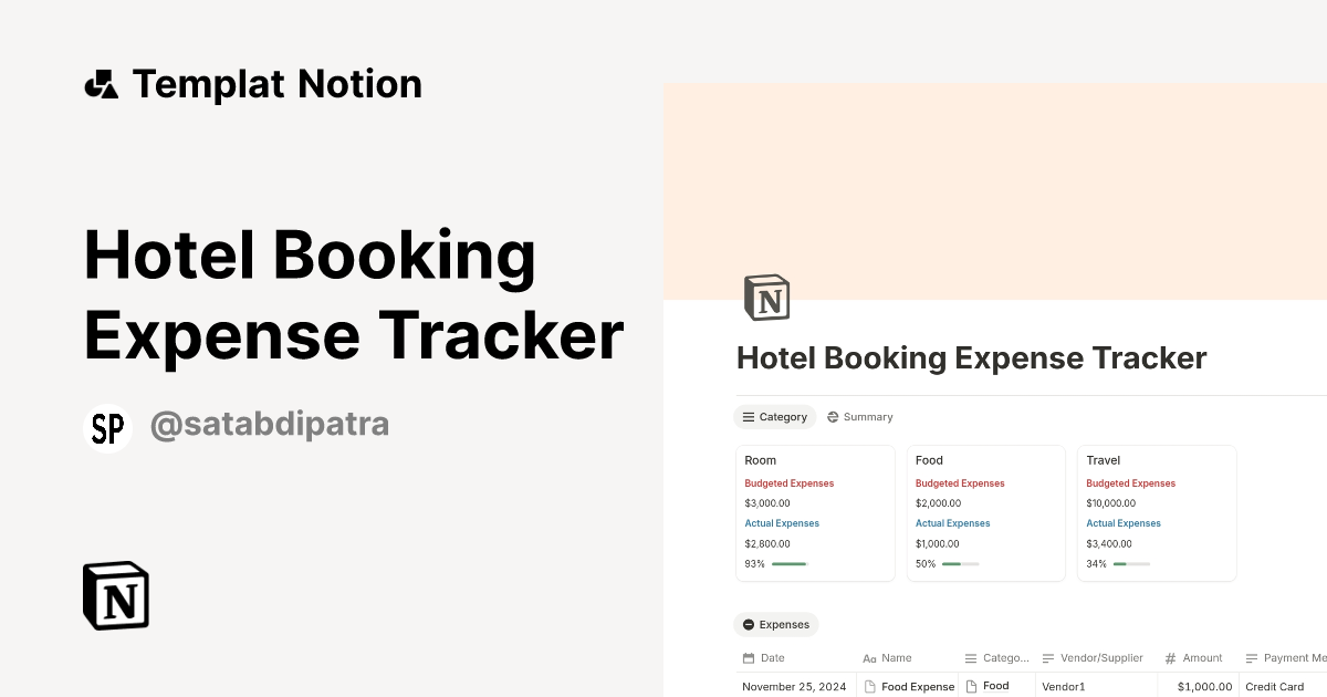 Templat Hotel Booking Expense Tracker | Notion Marketplace