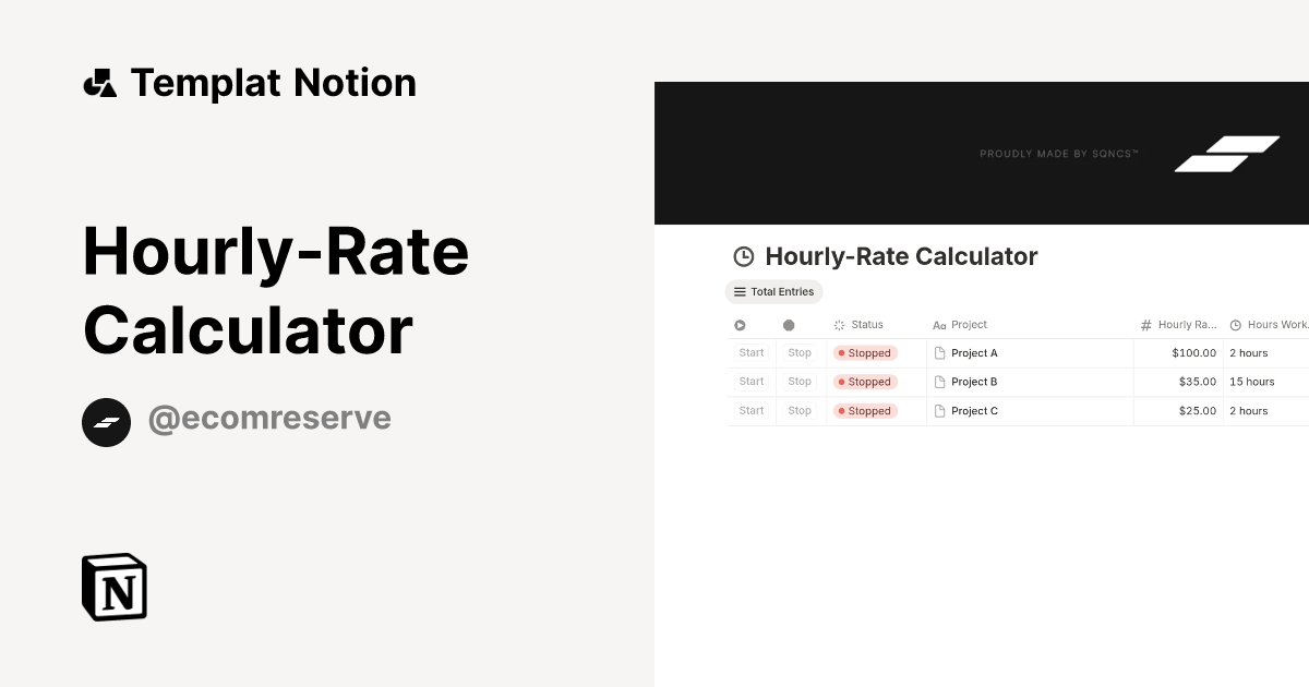 Hourly-Rate Calculator Templat oleh SQNCS | Notion Marketplace