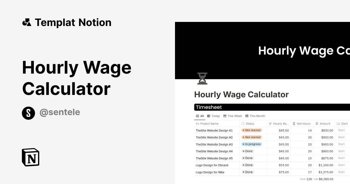 Templat Hourly Wage Calculator | Notion Marketplace