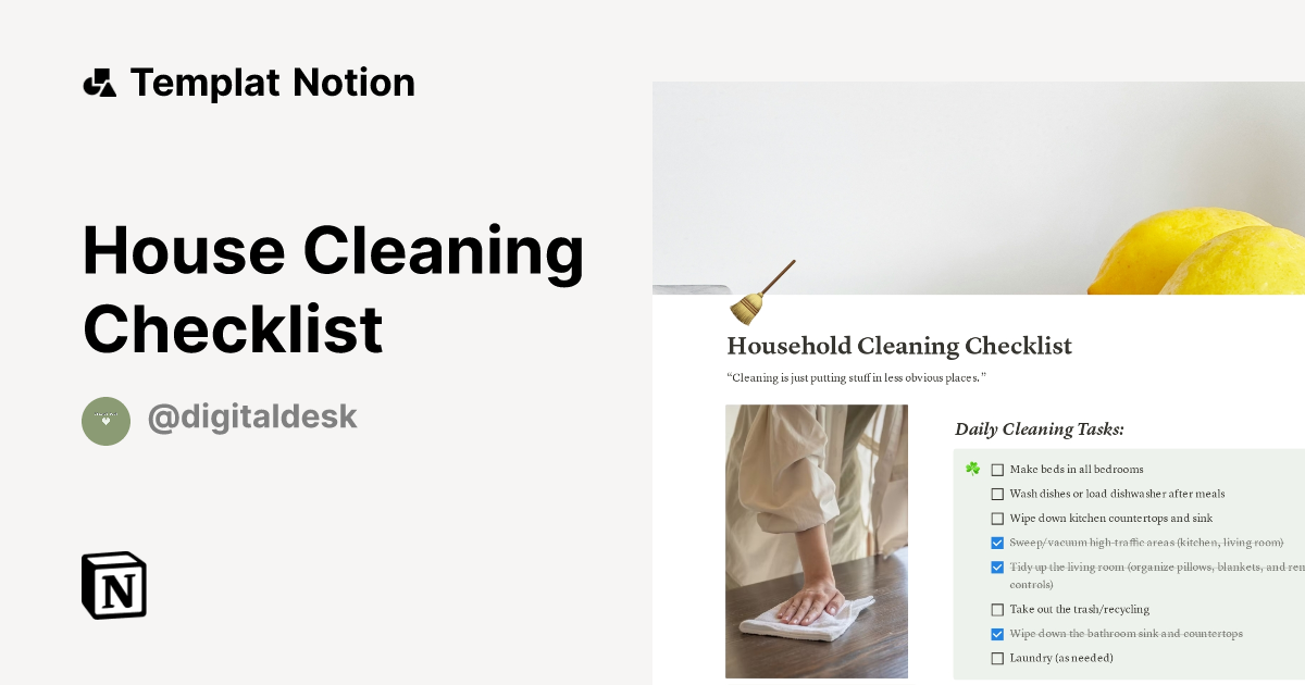Templat House Cleaning Checklist | Notion Marketplace